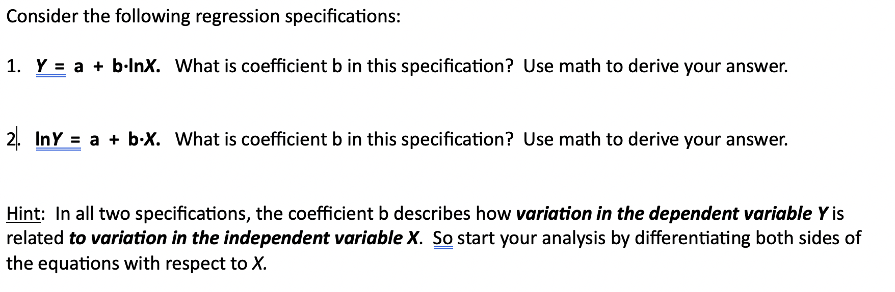 Solved Consider the following regression specifications: | Chegg.com