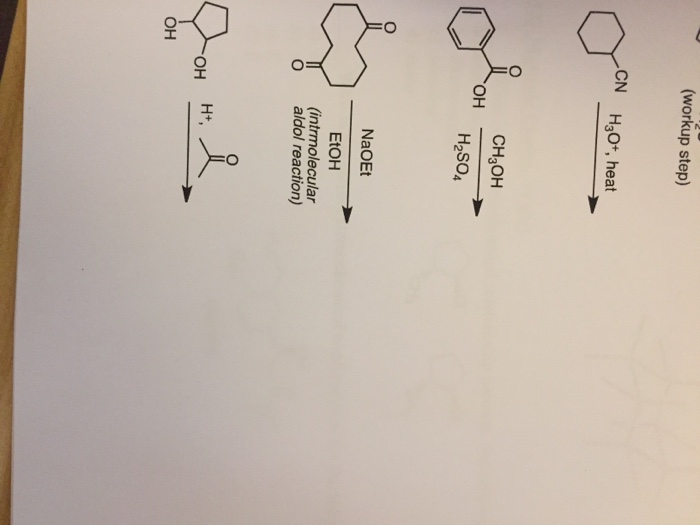 Solved (workup step) CN H3o+, heat CH3OH H2SO4 NaOEt EtOH | Chegg.com