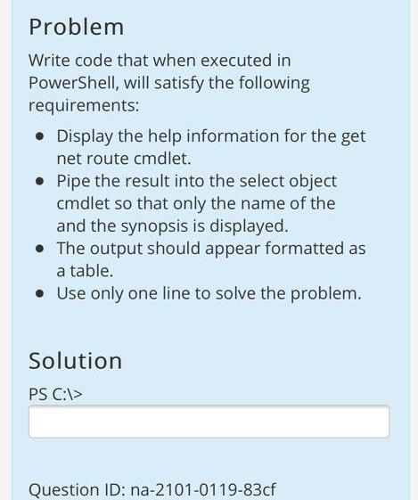 Solved Problem Write code that when executed in PowerShell, | Chegg.com