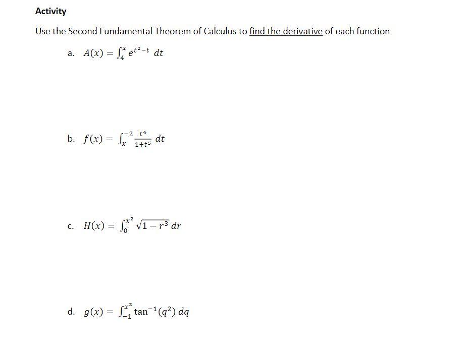 Solved Activity Use the Second Fundamental Theorem of | Chegg.com