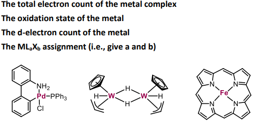 Solved The total electron count of the metal complex The | Chegg.com