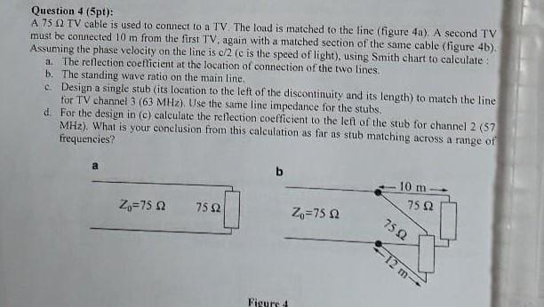 Solved a Question 4 (5pt): A 75 A TV cable is used to | Chegg.com
