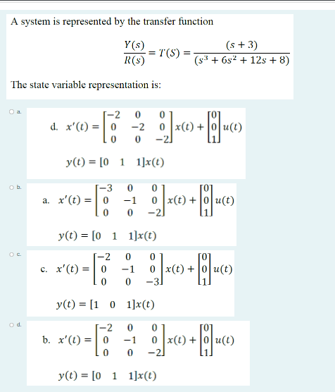 Solved A system is represented by the transfer function | Chegg.com