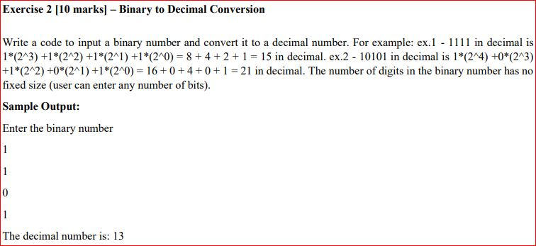 Solved Exercise 2 [10 marks] - Binary to Decimal Conversion | Chegg.com