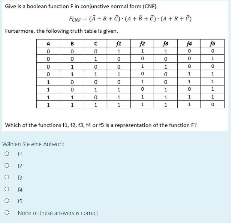 Solved Give is a boolean function F in conjunctive normal | Chegg.com