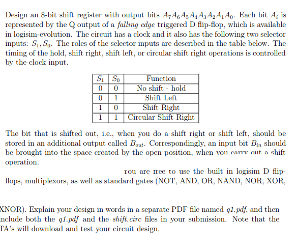 Solved Design an 8-bit shift register with output bits | Chegg.com