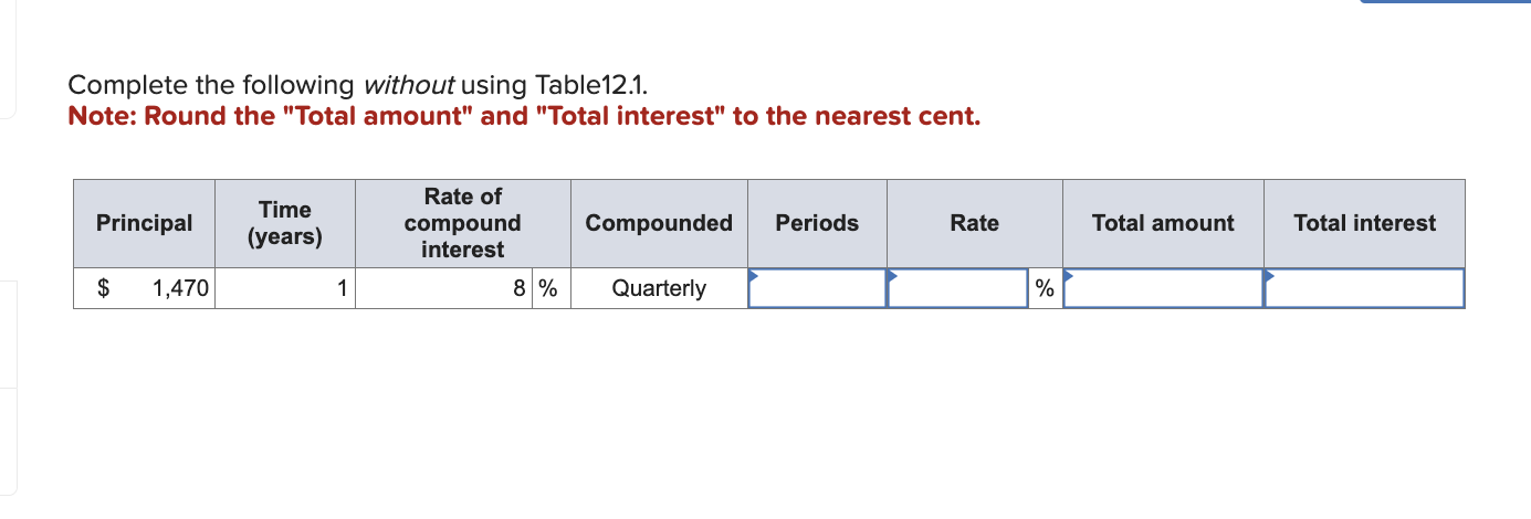 Solved Complete the following without using Table12.1. Note: | Chegg.com