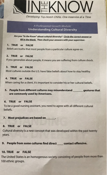 Solved INEKNOW Developing Top-Notch CNAs, One Inservice at a | Chegg.com