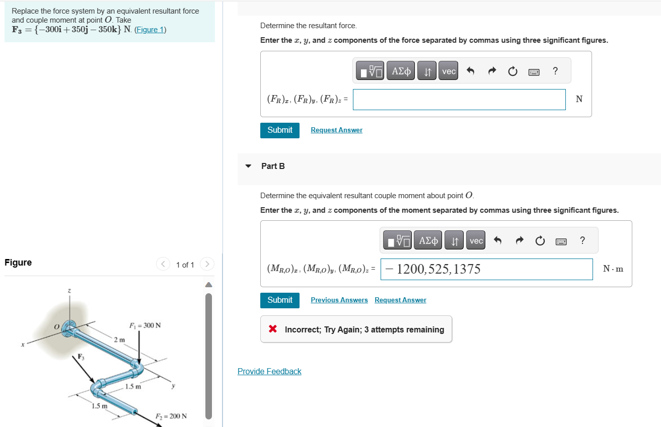 Solved Replace the force system by an equivalent resultant | Chegg.com
