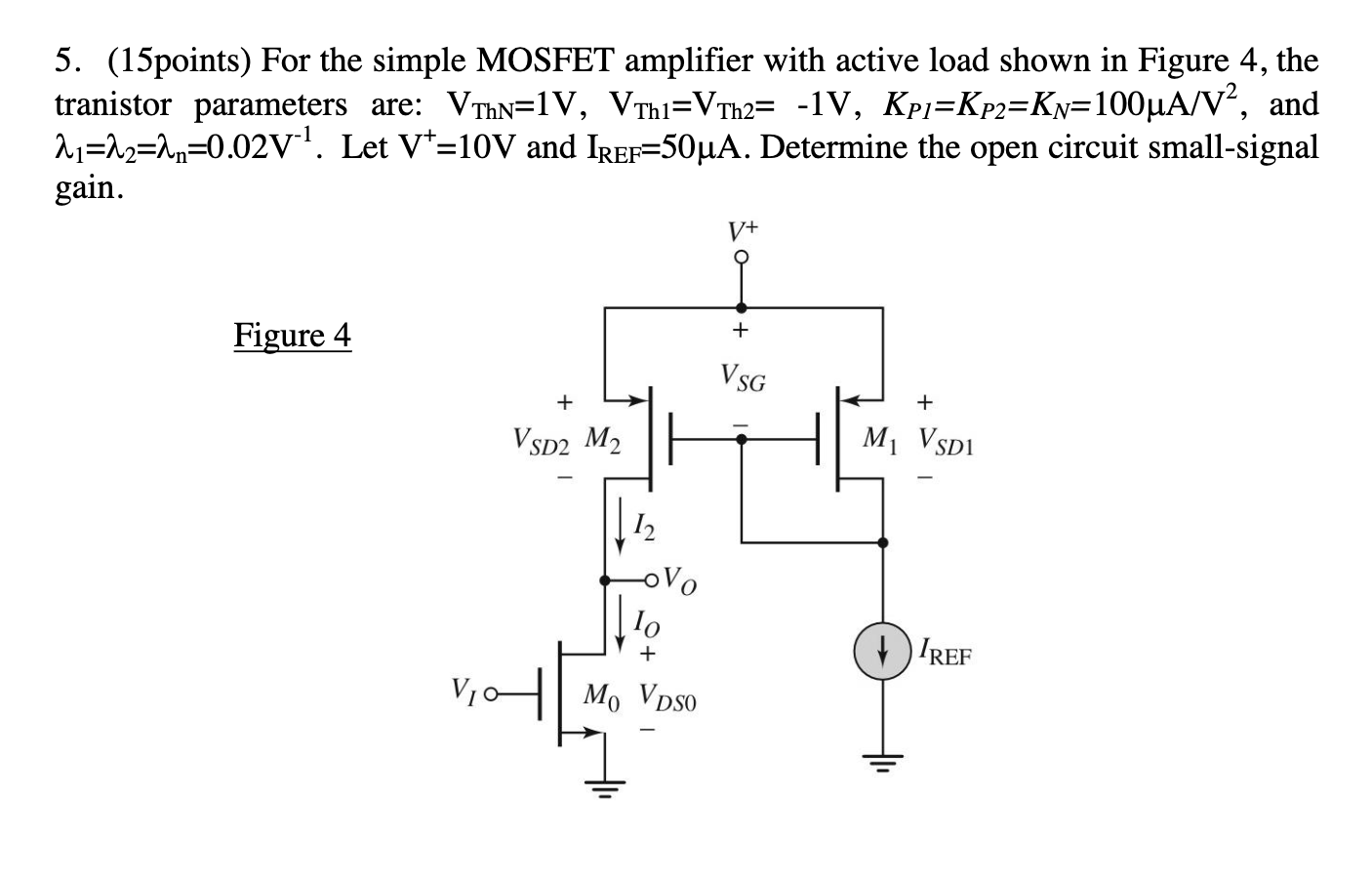 Solved 5. (15points) For the simple MOSFET amplifier with | Chegg.com