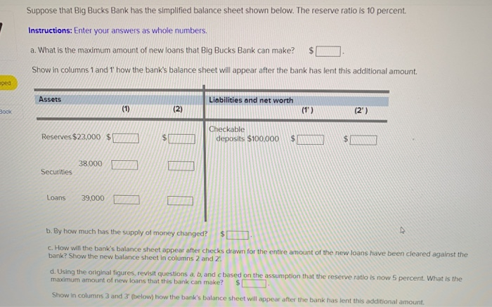 Solved Suppose that Big Bucks Bank has the simplified | Chegg.com
