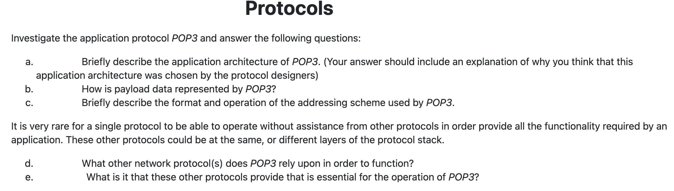 Solved Protocols Investigate the application protocol POP3 | Chegg.com