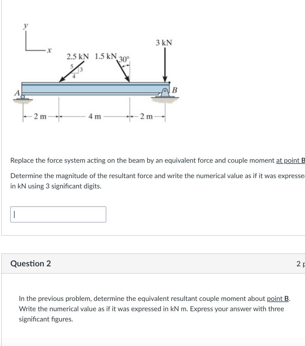 Solved Replace the force system acting on the beam by an | Chegg.com