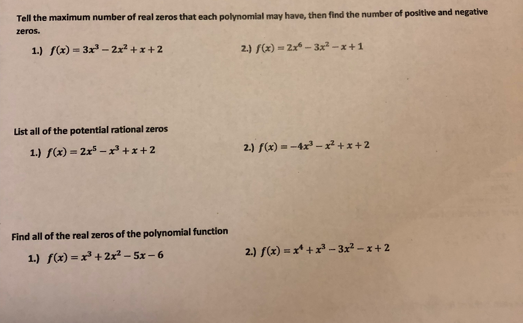 Solved Tell the maximum number of real zeros that each | Chegg.com