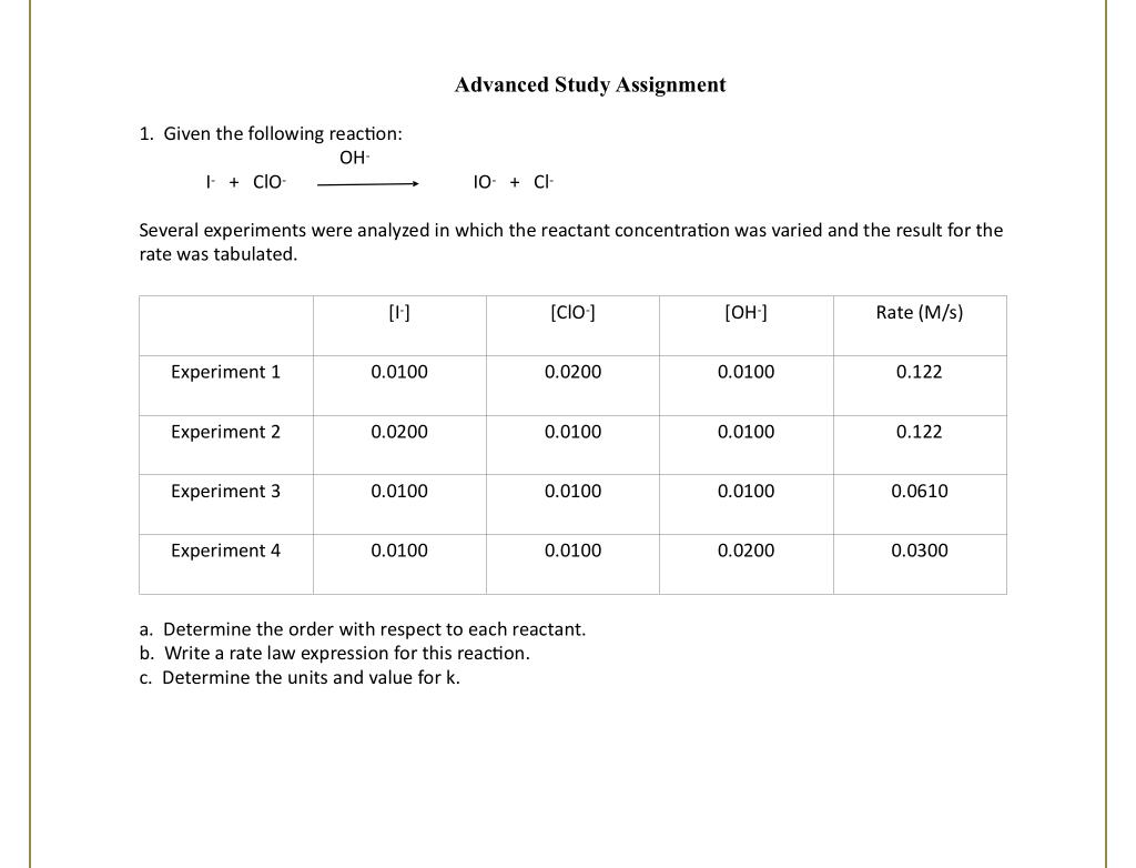 Solved Advanced Study Assignment 1. Given the following | Chegg.com