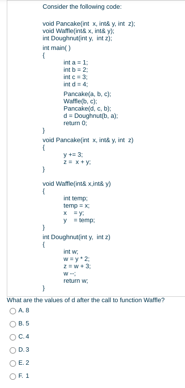 Solved Consider the following code: void Pancake(int x, int& | Chegg.com