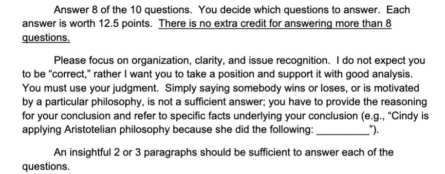 Answer 8 of the 10 questions. You decide which | Chegg.com