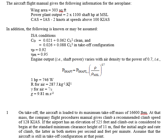 Solved The aircraft flight manual gives the following | Chegg.com