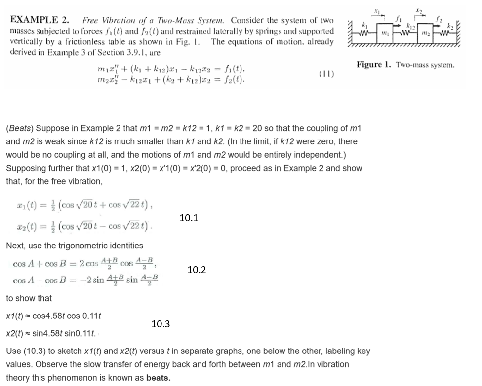 mWmw re h EXAMPLE 2. Free Vibration of a Two-Mass | Chegg.com