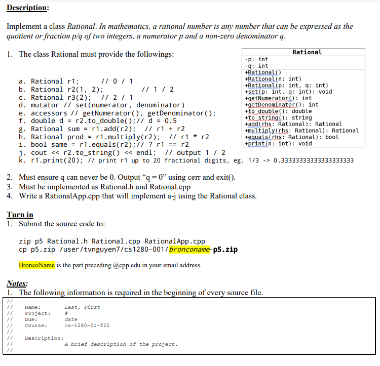 Solved Description: Implement a class Rational. In | Chegg.com