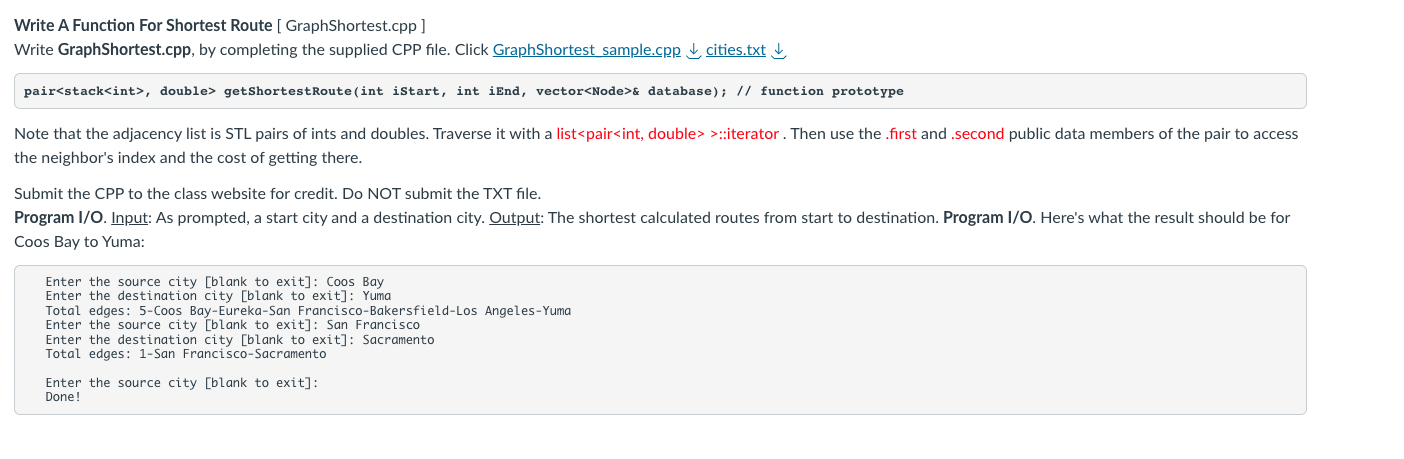 Solved Write A Function For Shortest Route [ | Chegg.com