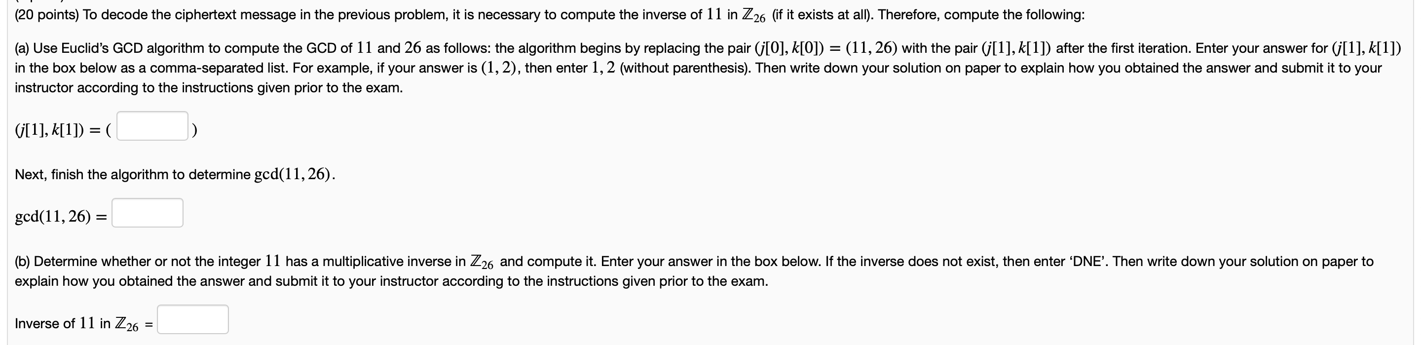 Solved (20 points) To decode the ciphertext message in the | Chegg.com