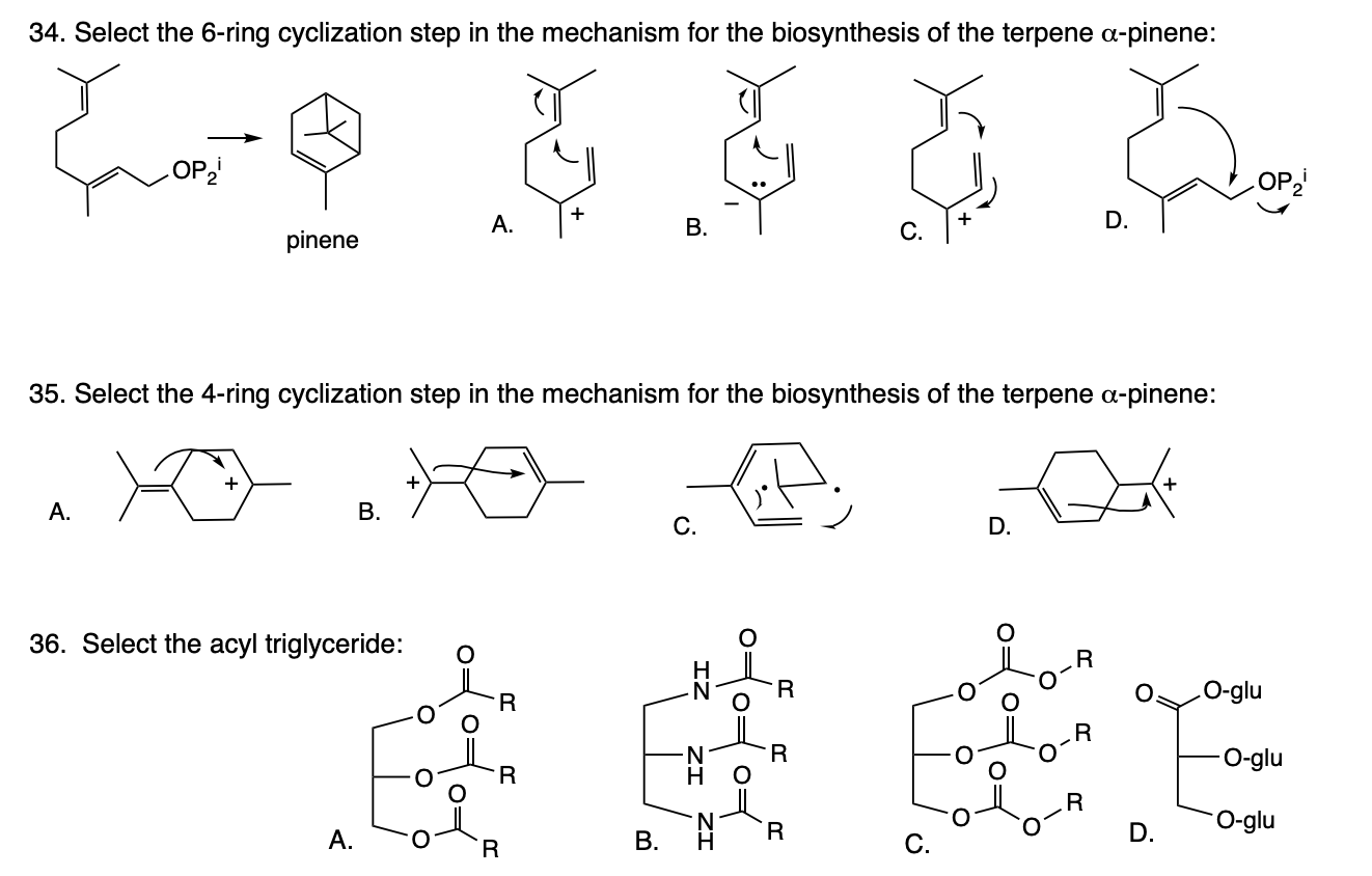 Solved 34. Select the 6-ring cyclization step in the | Chegg.com
