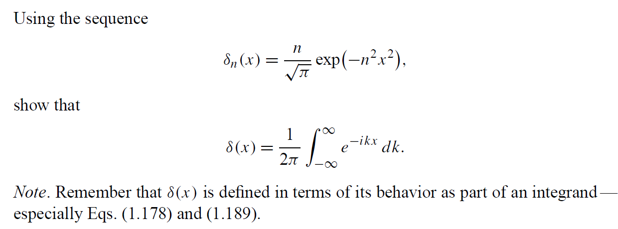 Using the sequence δn(x)=πnexp(−n2x2), show that | Chegg.com