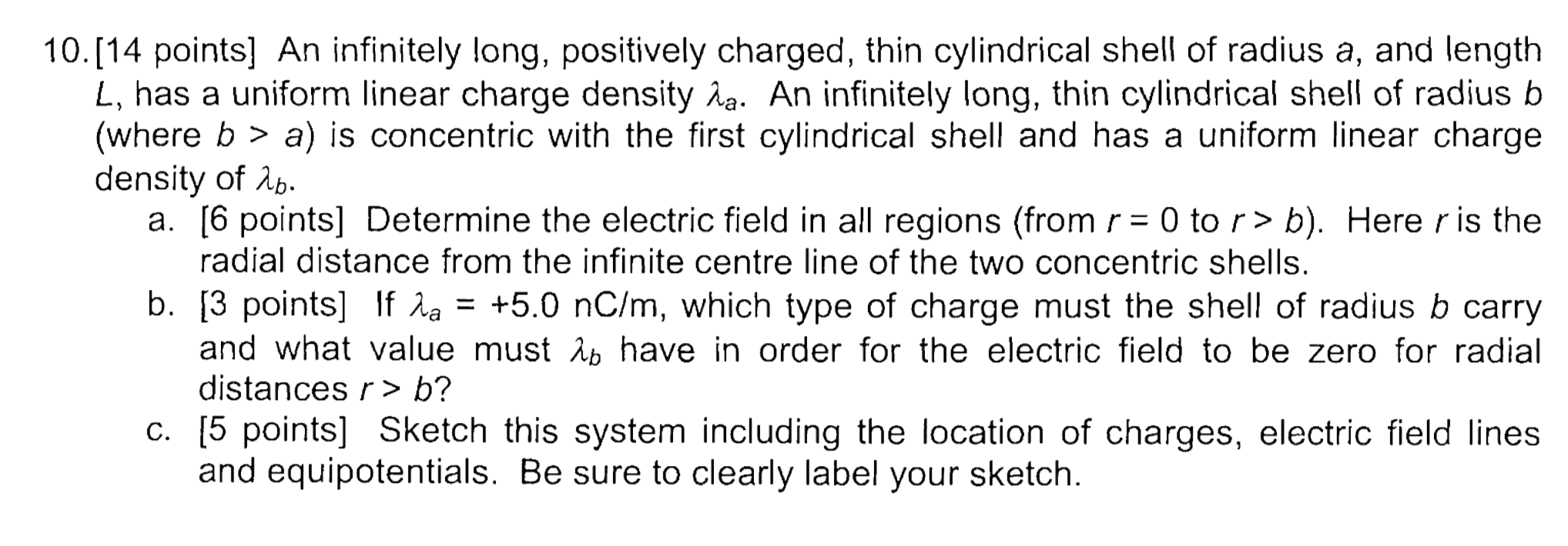 Solved [14 ﻿points] ﻿An infinitely long, positively charged, | Chegg.com
