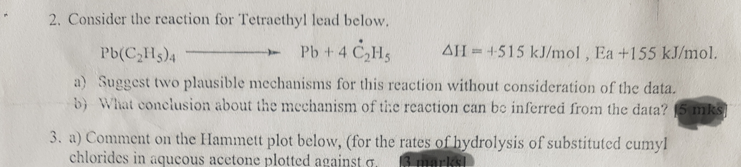 Solved Consider the reaction for Tetraethyl lead | Chegg.com