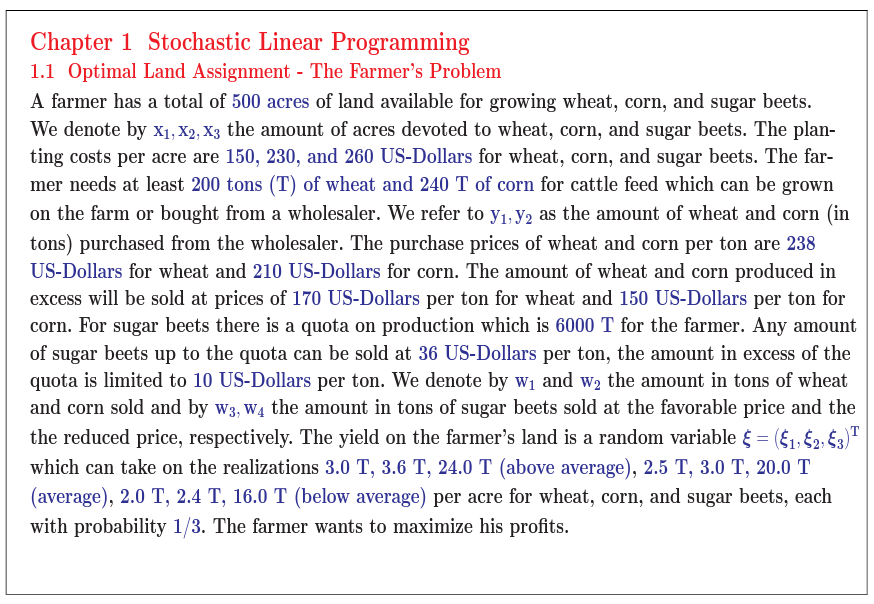 Chapter 1 Stochastic Linear Programming 1.1 Optimal | Chegg.com