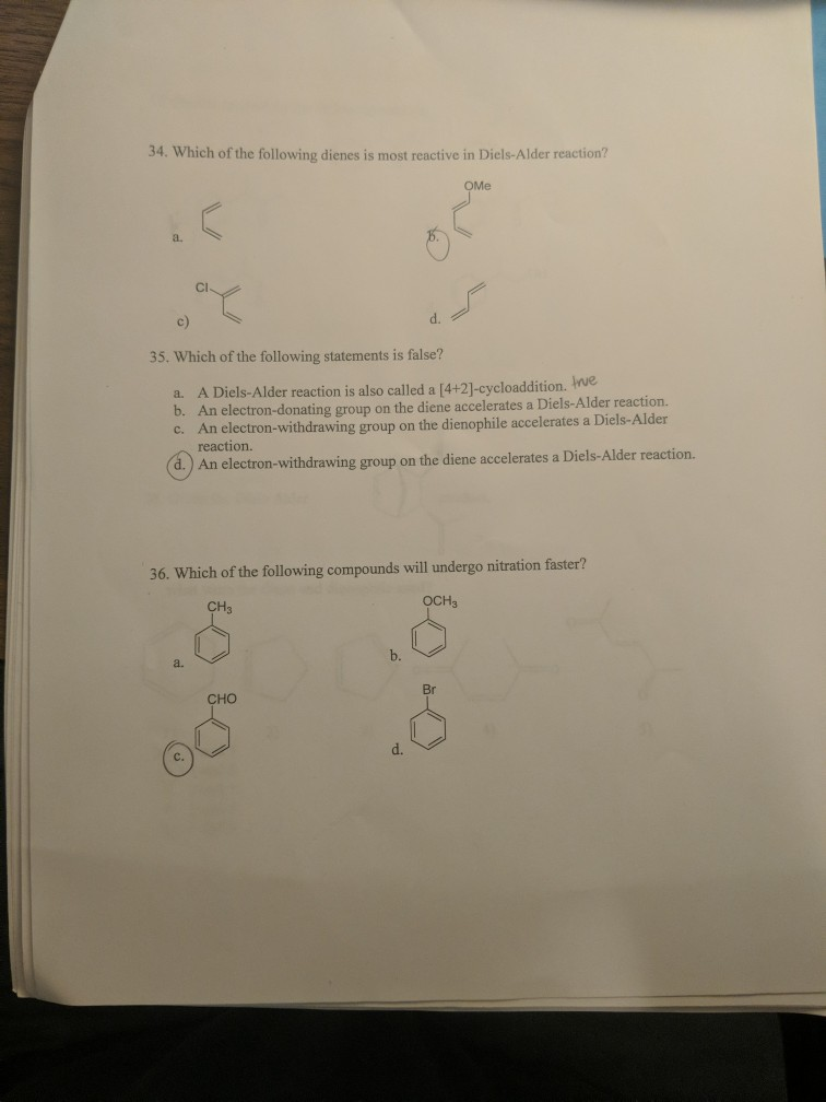 Solved 34. Which of the following dienes is most reactive in | Chegg.com
