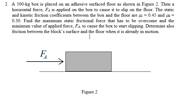 Solved 2. A 500-kg box is placed on an adhesive surfaced | Chegg.com