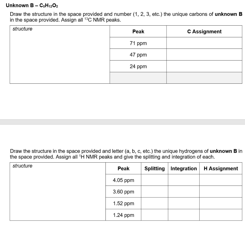 Solved Unknown B - C5H12O2 Draw the structure in the space | Chegg.com