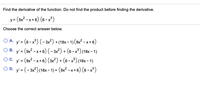 Solved Find the derivative of the function. Do not find the | Chegg.com