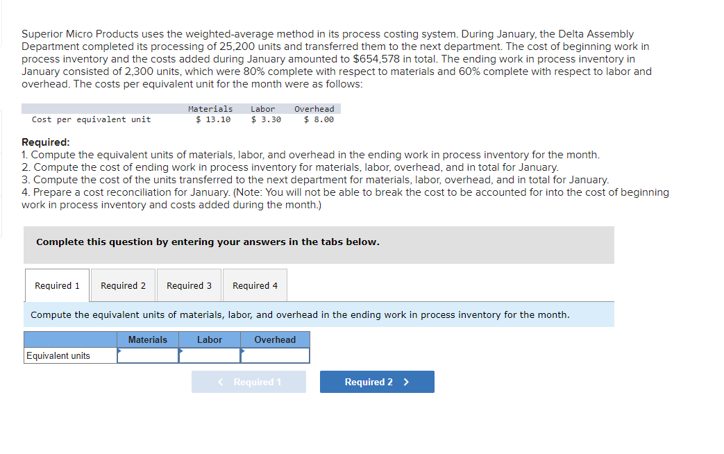 Solved Superior Micro Products uses the weighted-average | Chegg.com