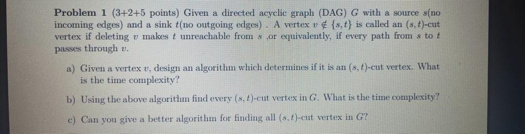 Solved Problem 1(3+2+5 points) Given a directed acyclic | Chegg.com