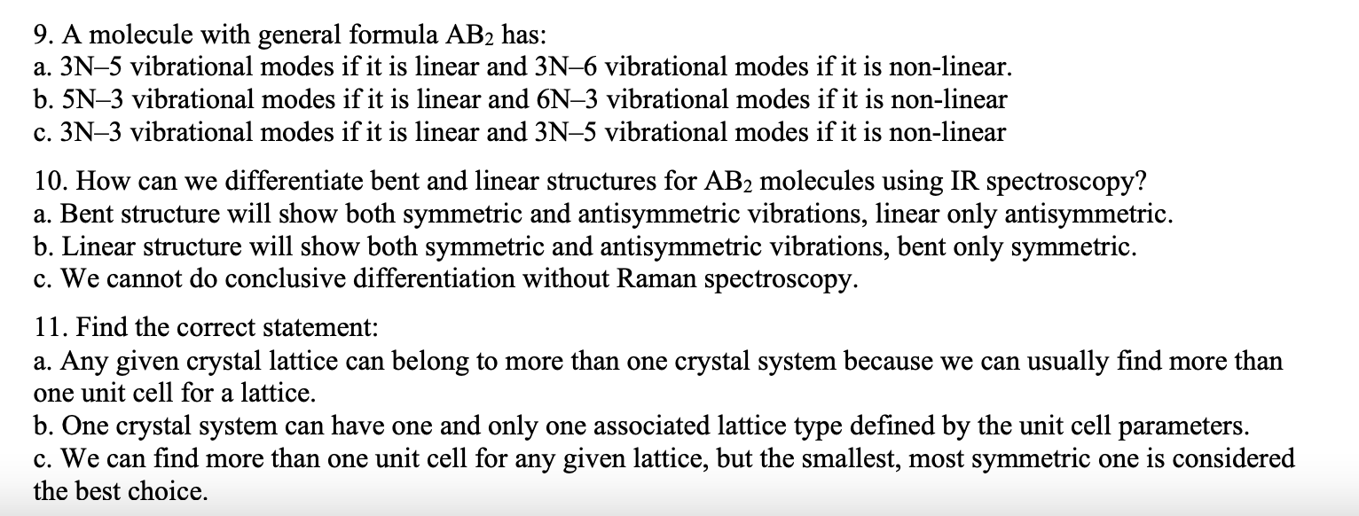 Solved 9. A molecule with general formula AB2 has: a. 3 N−5 | Chegg.com