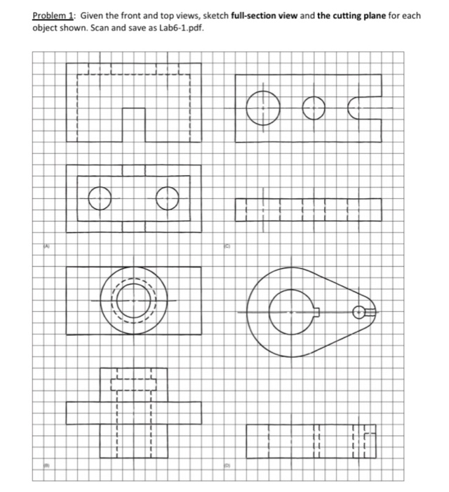Solved Given the front and top views, sketch full-section | Chegg.com