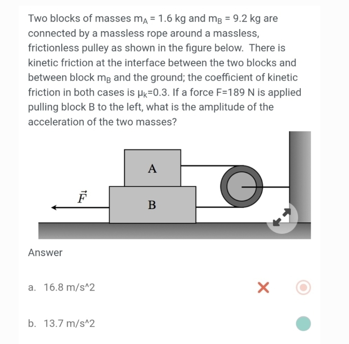 Solved Two blocks of masses m_(A)=1.6kg and m_(B)=9.2kg | Chegg.com