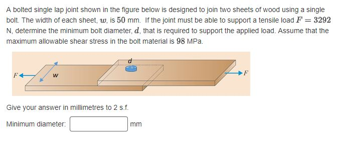 Solved A bolted single lap joint shown in the figure below | Chegg.com