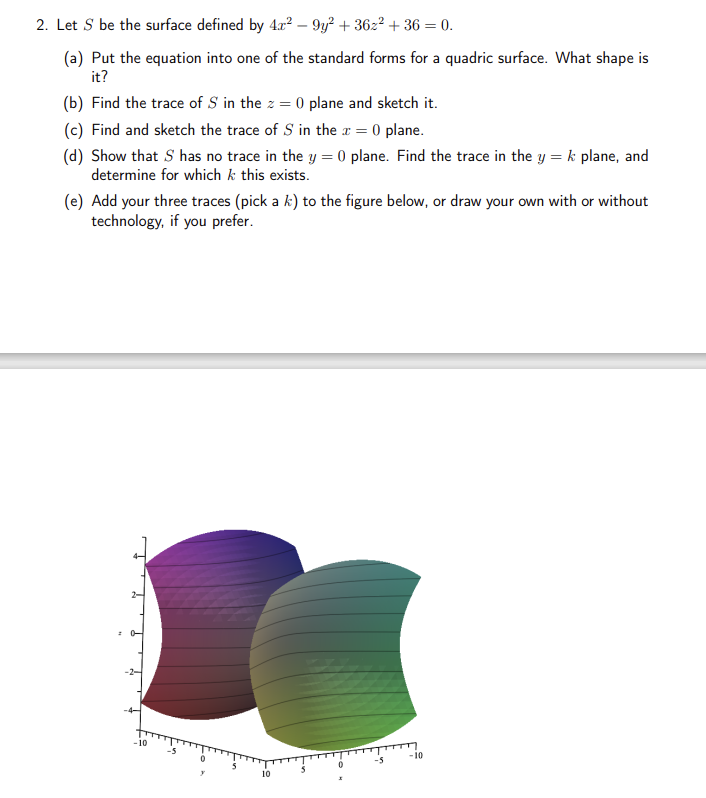 Solved 2. Let S be the surface defined by 4x2−9y2+36z2+36=0. | Chegg.com