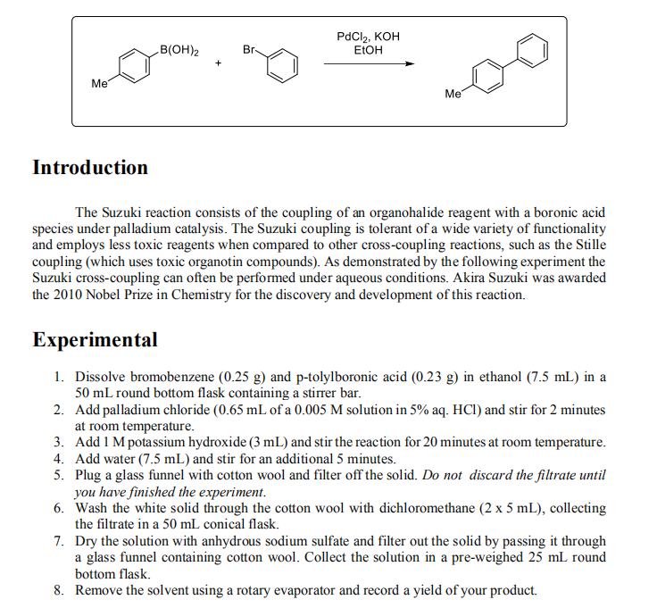 Solved Introduction The Suzuki reaction consists of the | Chegg.com