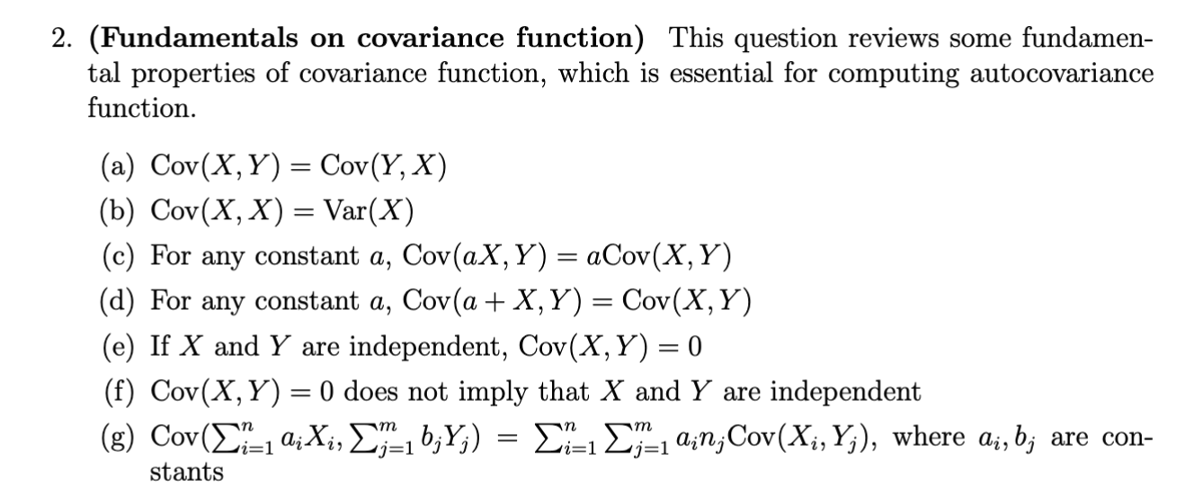 Solved 2. (Fundamentals on covariance function) This | Chegg.com