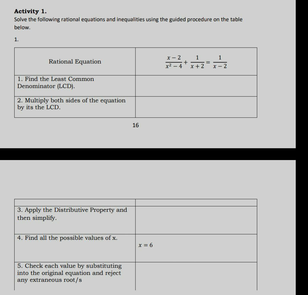 Solved Activity 1. Solve the following rational equations | Chegg.com