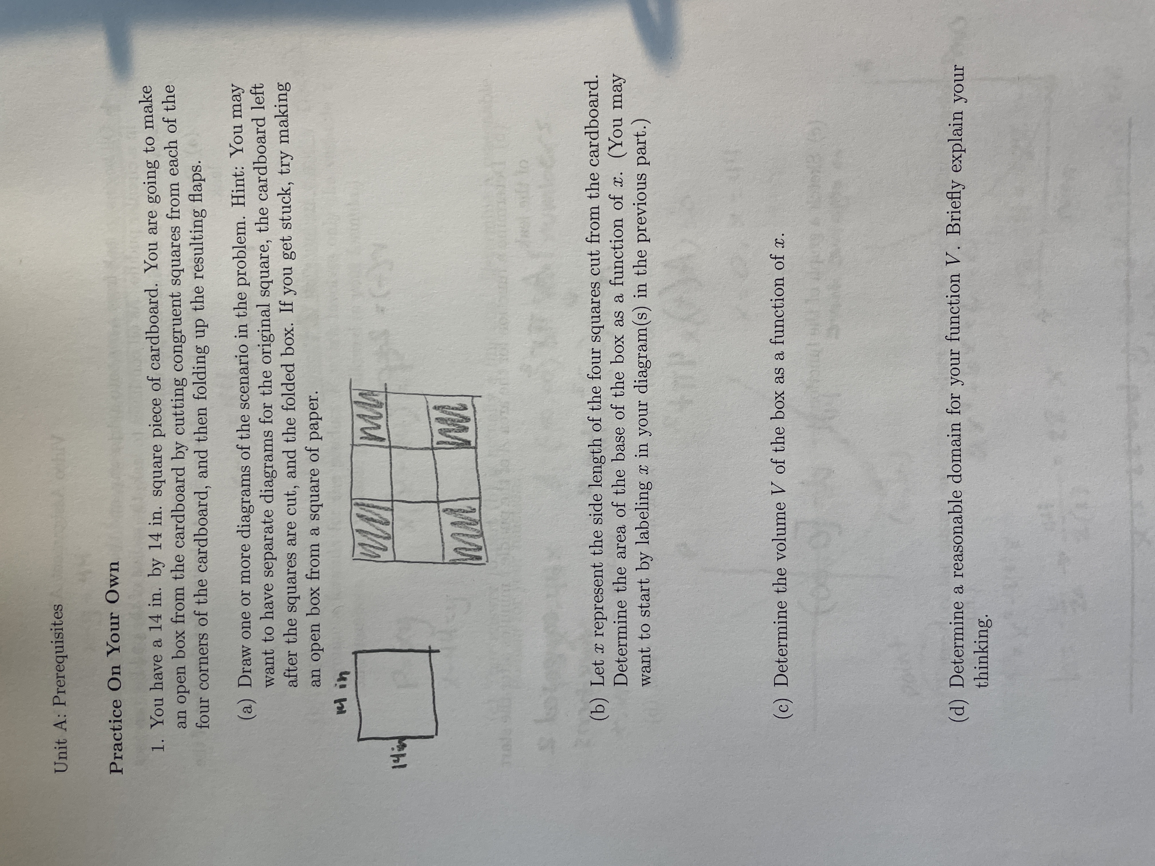 Solved You have a 14 ﻿in. ﻿by 14 ﻿in. ﻿square piece of | Chegg.com