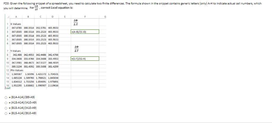 Solved FD3: Given the following snippet of a spreadsheet, | Chegg.com