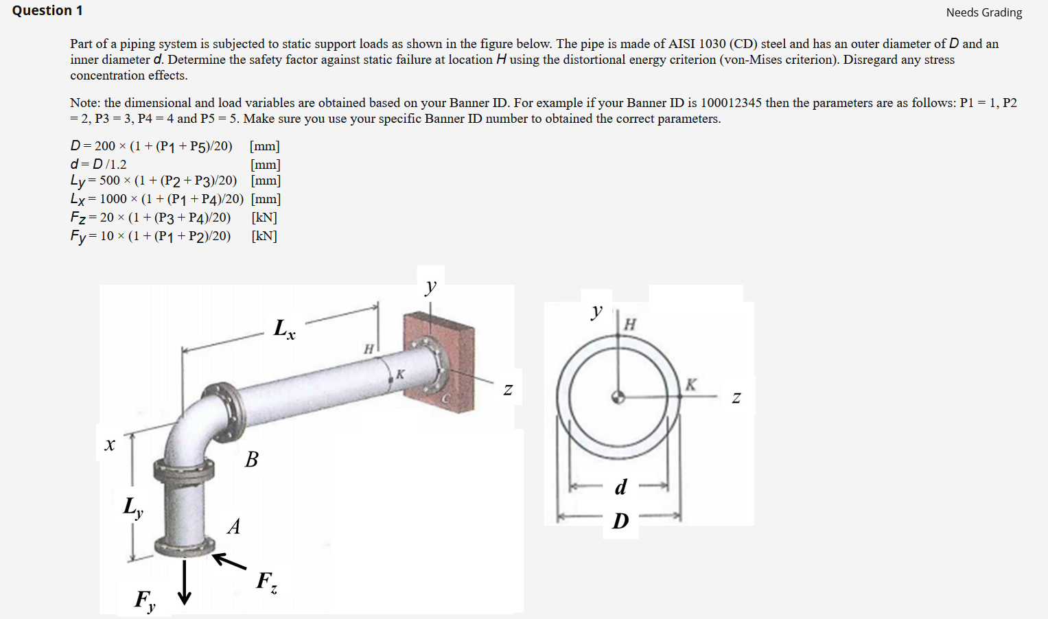 Solved Part of a piping system is subjected to static | Chegg.com