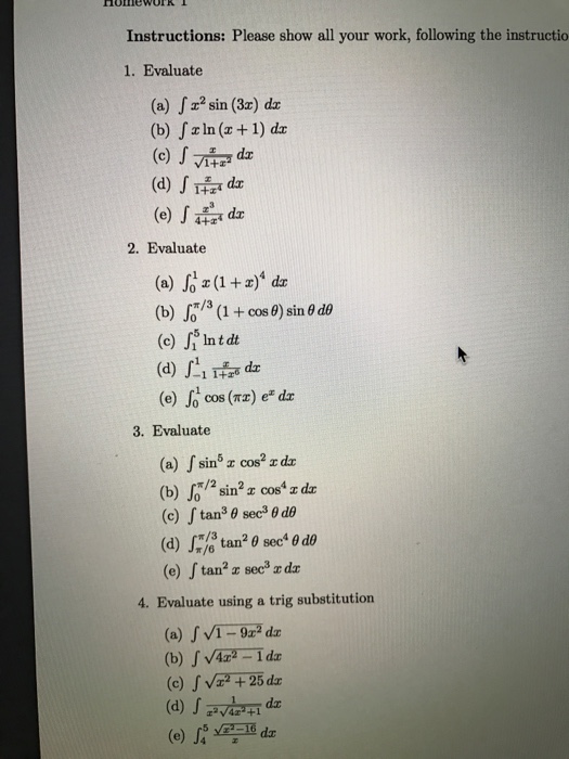 Solved Evaluate integral x^2 sin (3x) dx integral x ln (x | Chegg.com