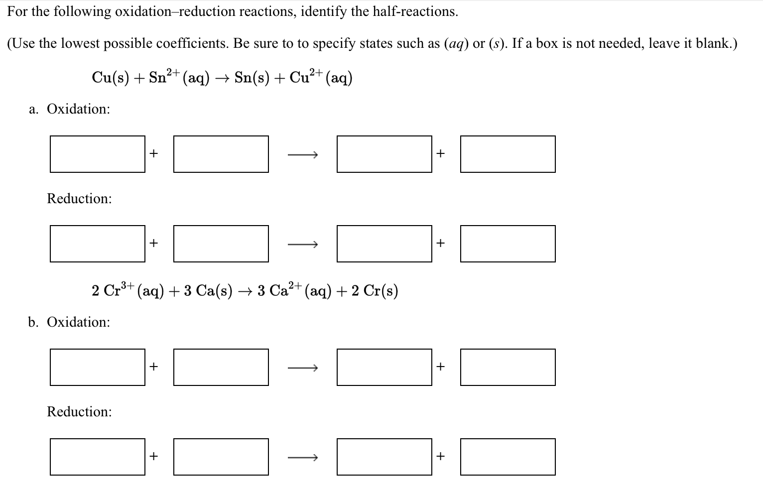 Solved For the following oxidation-reduction reactions, | Chegg.com